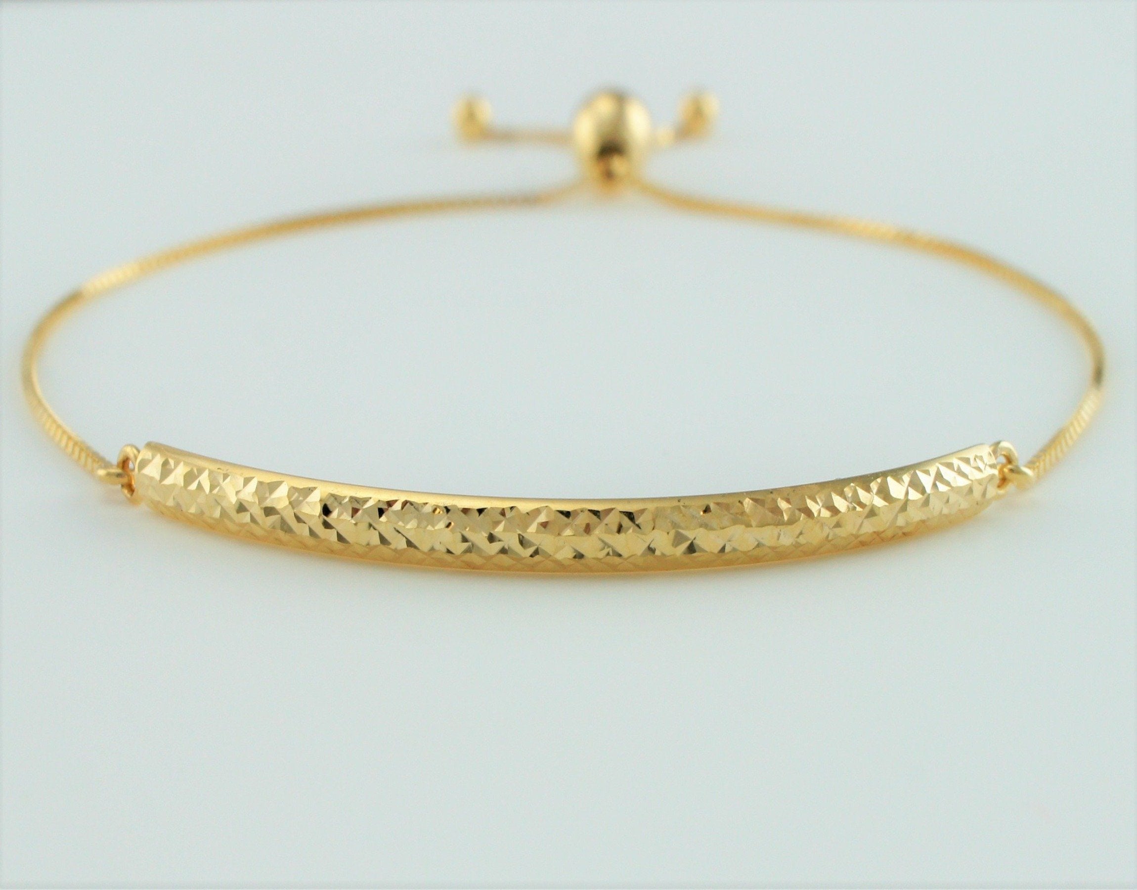 9ct Gold Diamond Cut Bar Slider Adjustable Bracelet - Banglet | Fox ...
