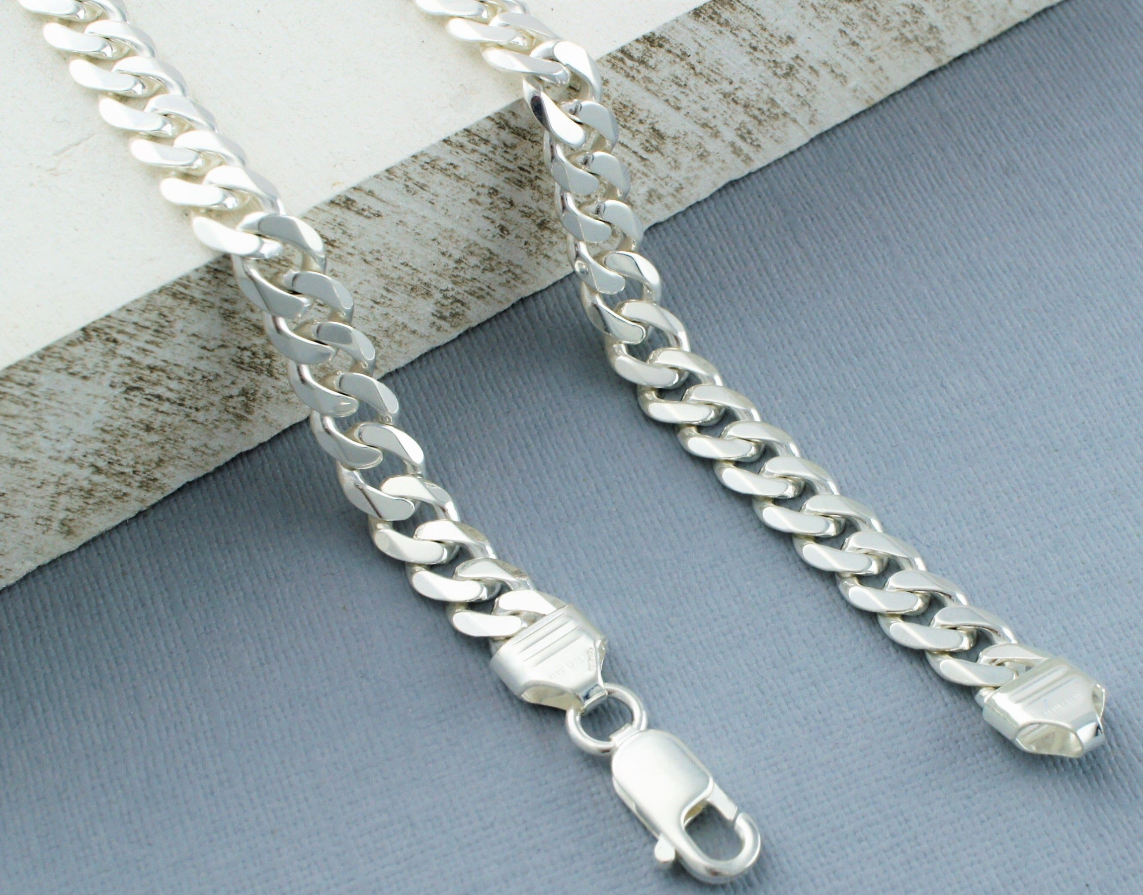 Heavy 925 Solid Sterling Silver Diamond Cut Curb Chain Necklace 7.5mm ...